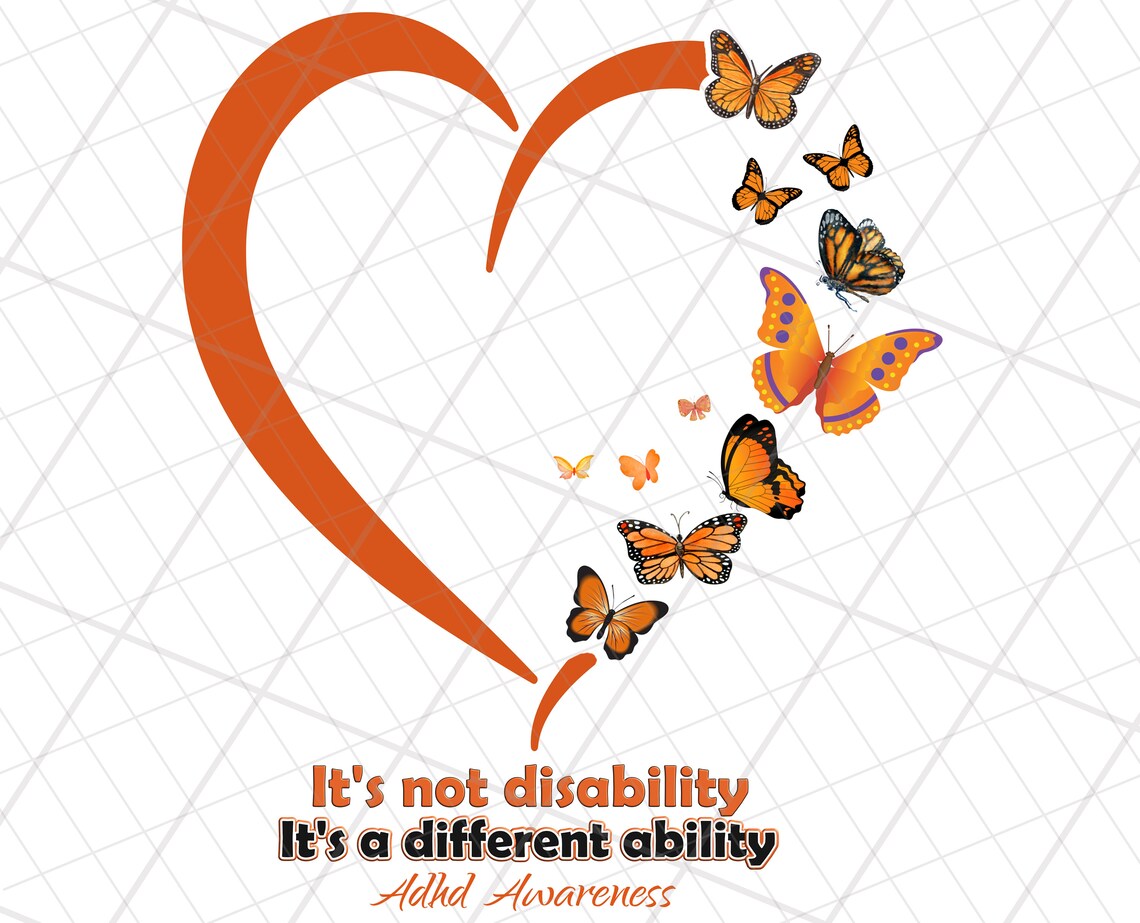 Adhd Awareness Png, Adhd Awareness Heart Sublimation, Adhd Orange ...