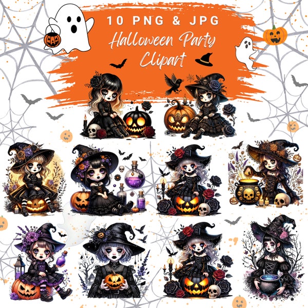 10 PNG/JPG Watercolor Halloween Clipart, Ghost Party Halloween Clipart ...