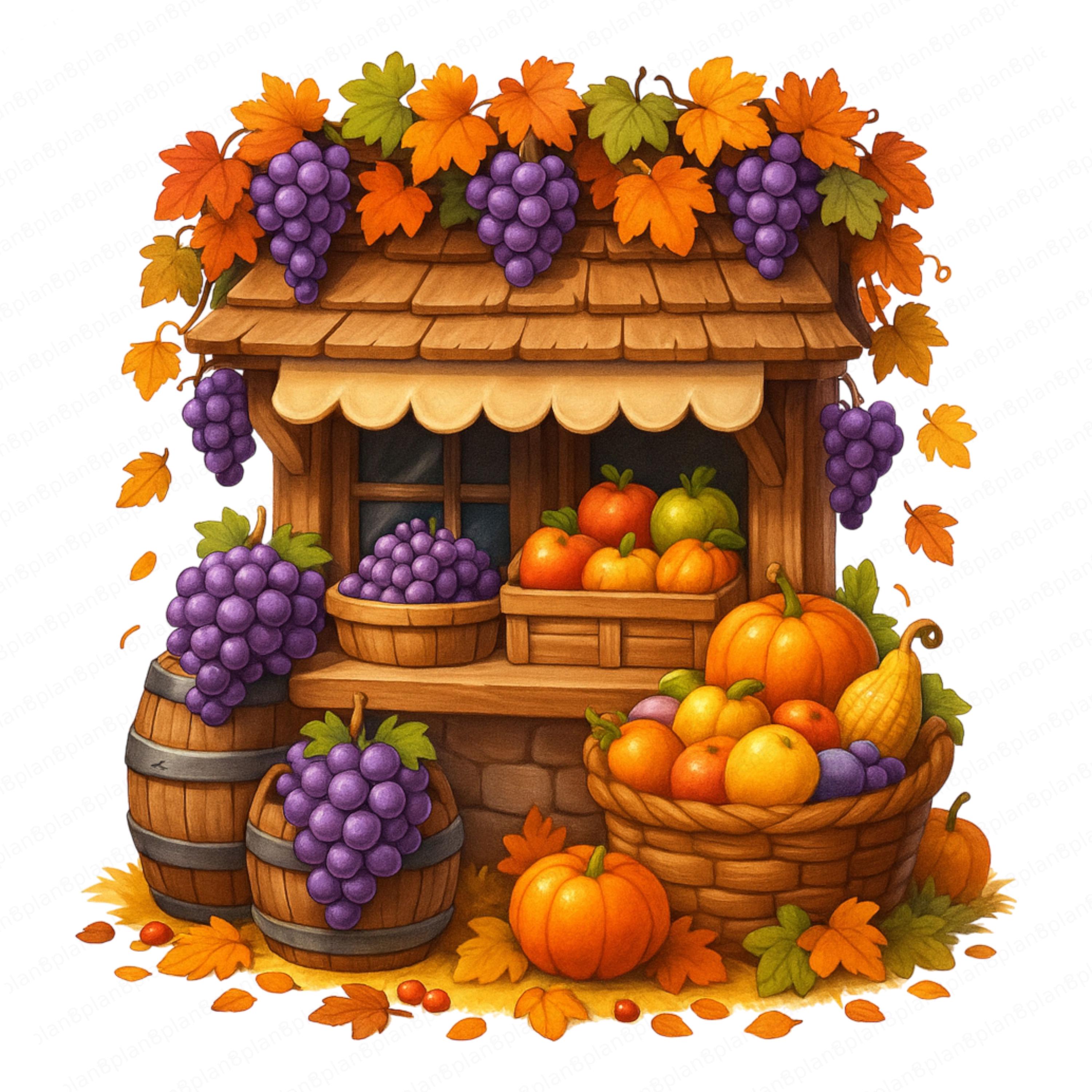 10 PNG Pumpkin Autumn Clipart PNG, Fall Harvest Pumpkins & Grapes ...