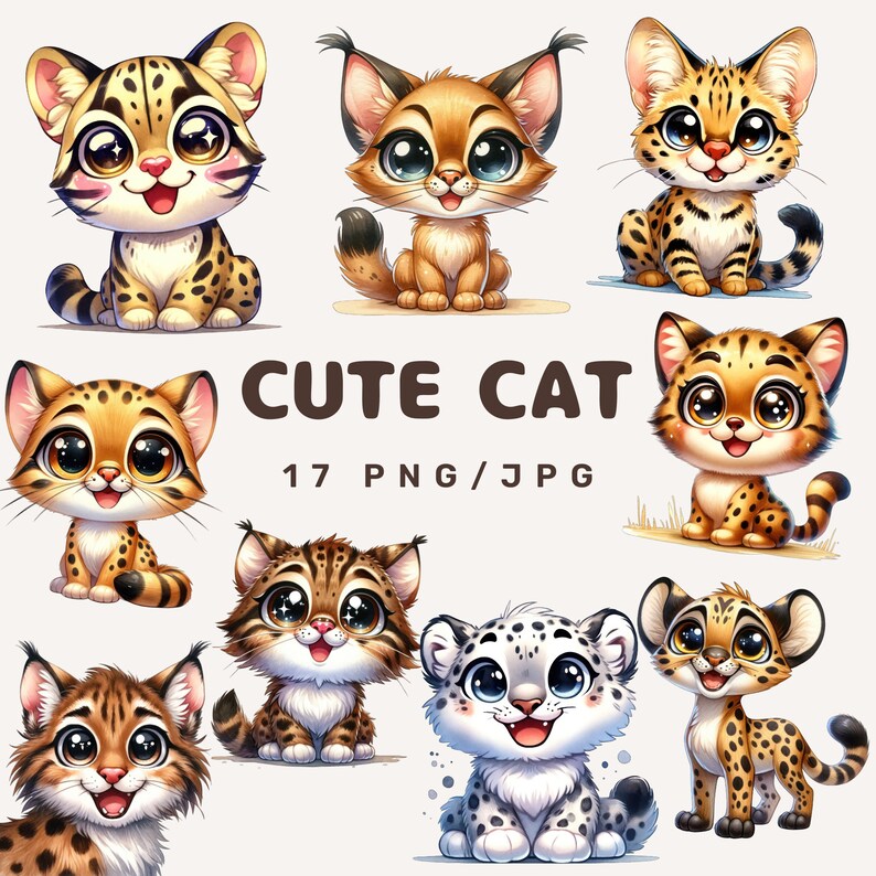17 PNG/JPG Leopard Cat Clipart, Cat Clipart Bundle Png, Clipart for ...