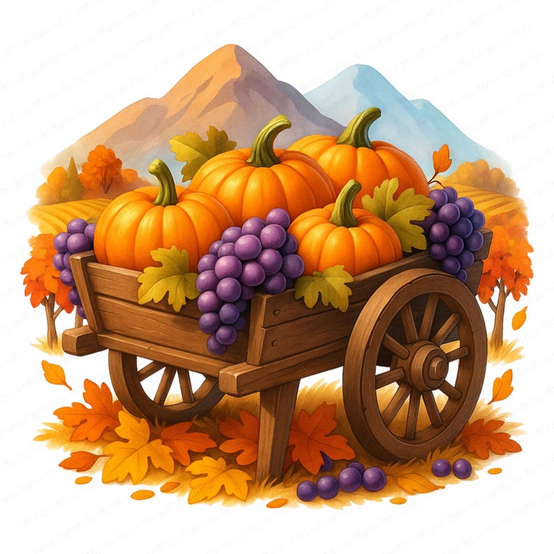 10 PNG Pumpkin Autumn Clipart PNG, Fall Harvest Pumpkins & Grapes ...