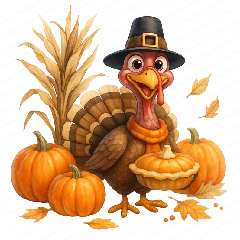 10 PNG Thanksgiving Turkey Clipart Bundle | Cute Cartoon Turkey ...
