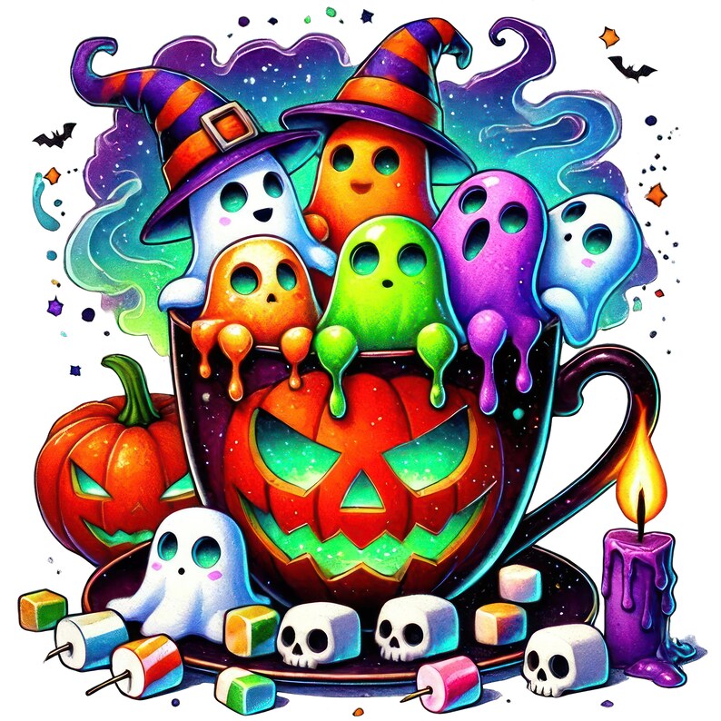 10 PNG/JPG Watercolor Halloween Clipart, Ghost Party Halloween Clipart ...
