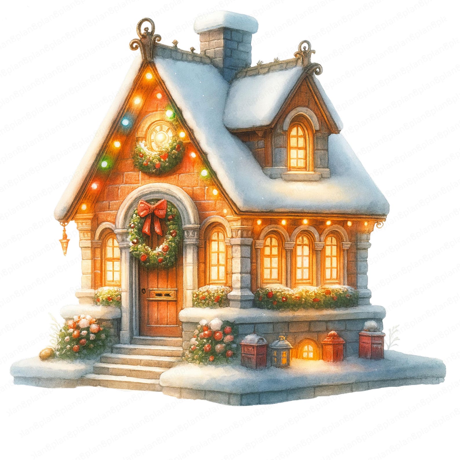 10 PNG/JPG Christmas House Clipart PNG – Cozy Winter Cottage Watercolor ...