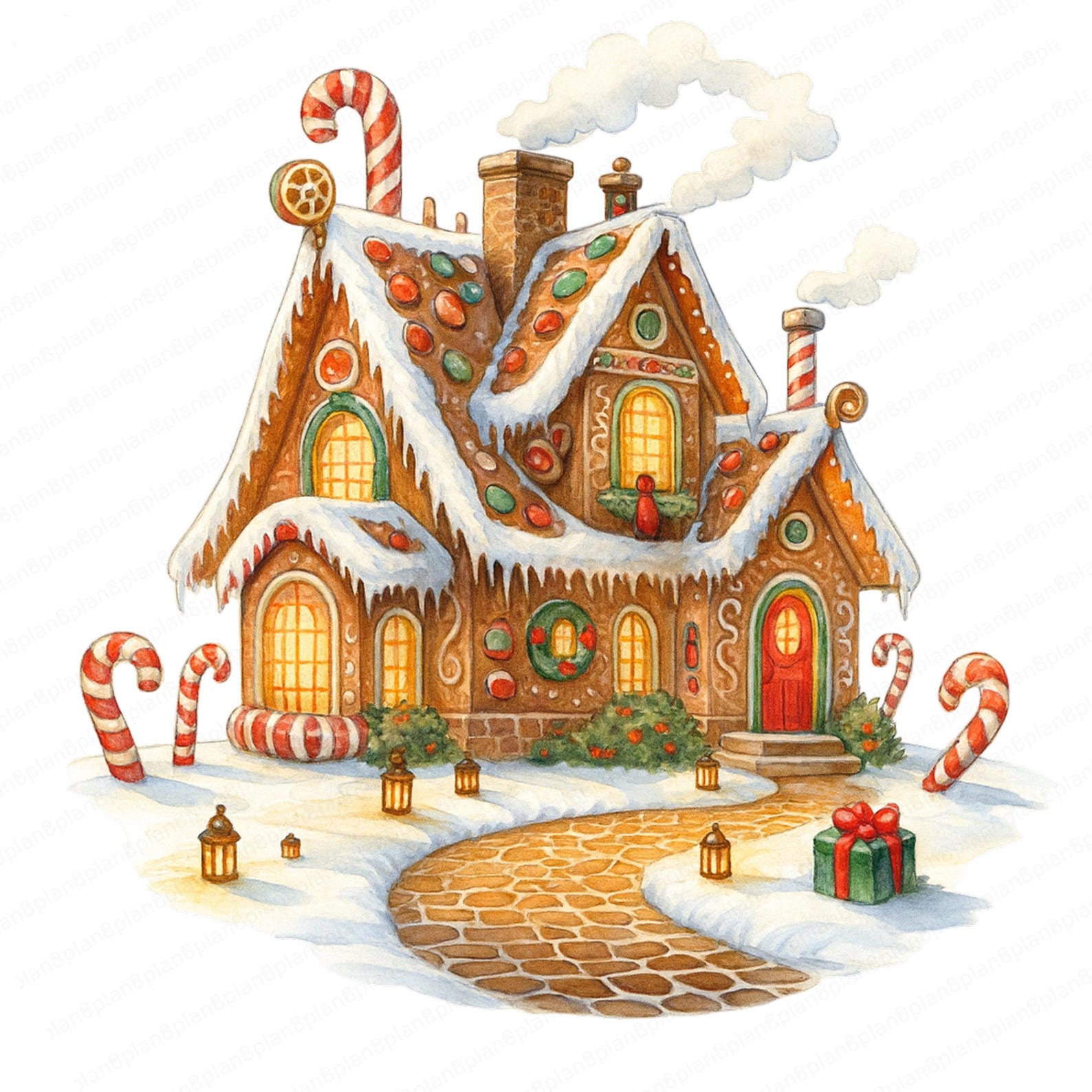 10 PNG/JPG Christmas House Clipart PNG – Cozy Winter Cottage Watercolor ...