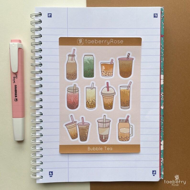 Bubble Tea Boba Sticker Sheet | Planner Stickers, Bujo Supplies ...
