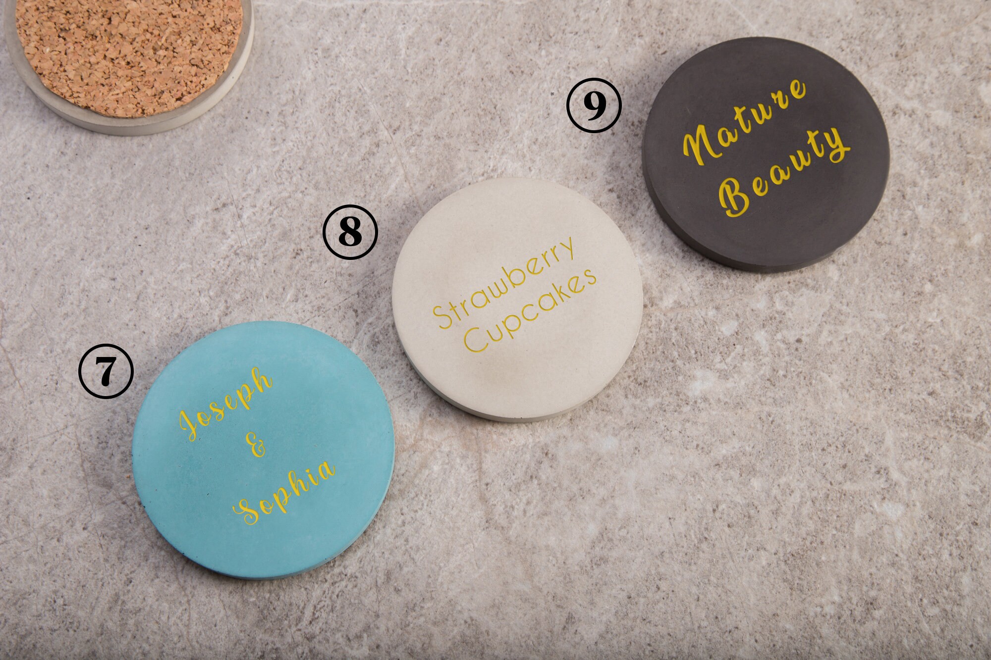 Personalized Round Concrete Coasters Engraved Your Own Text | Etsy