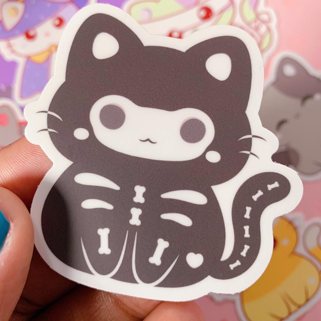 Skeleton Cat Sticker, Halloween Die Cut, Waterproof Stationery - Etsy