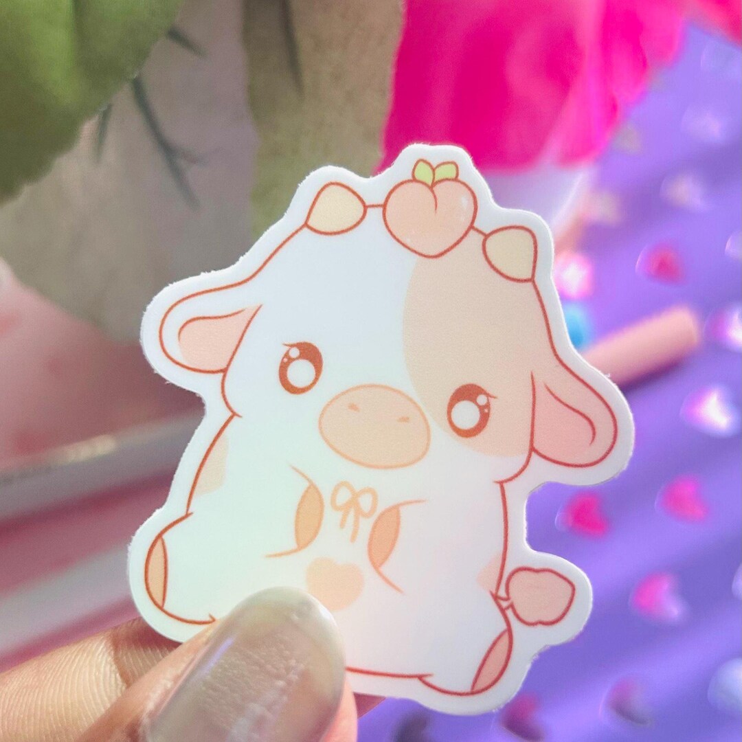 Peach Cow Sticker, Cute Stationery, Waterproof/dishwasher Safe Sticker ...