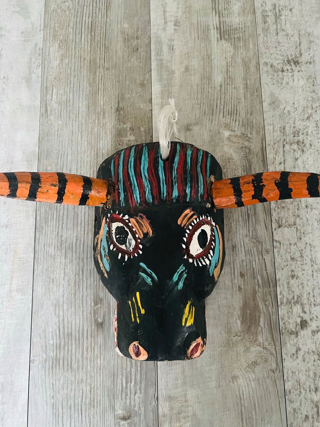 The Happy Bull Wooden Mask / Guatemalan / Vintage / Mayan Art / Hand ...