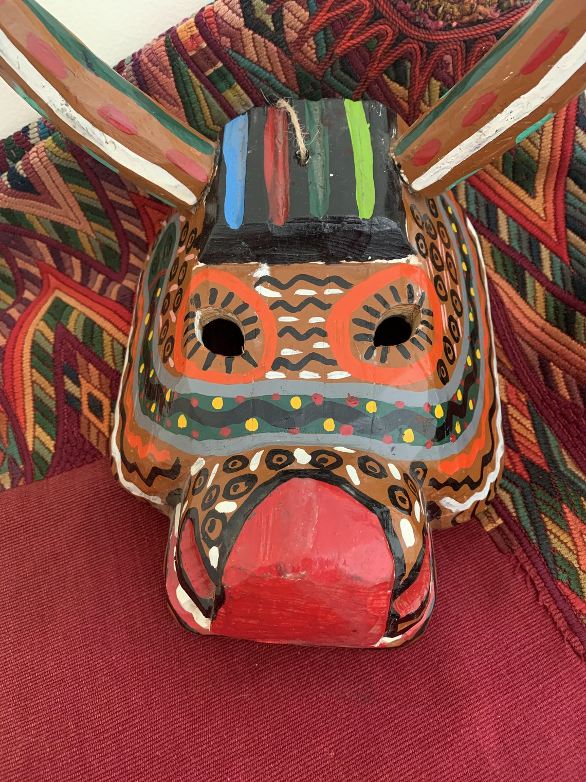 Festive Bull Wooden Mask / Guatemalan / Vintage / Mayan Art / Hand ...