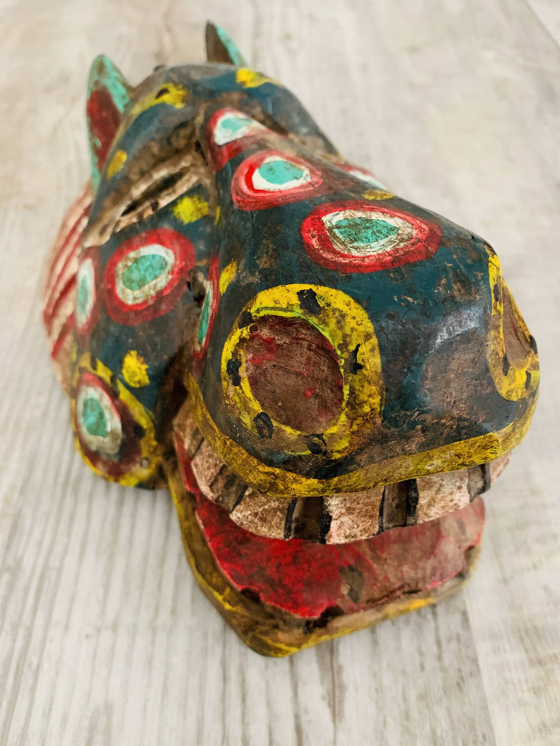 Aqua Spotted Tiger Wooden Mask / Guatemalan / Vintage / Mayan - Etsy UK