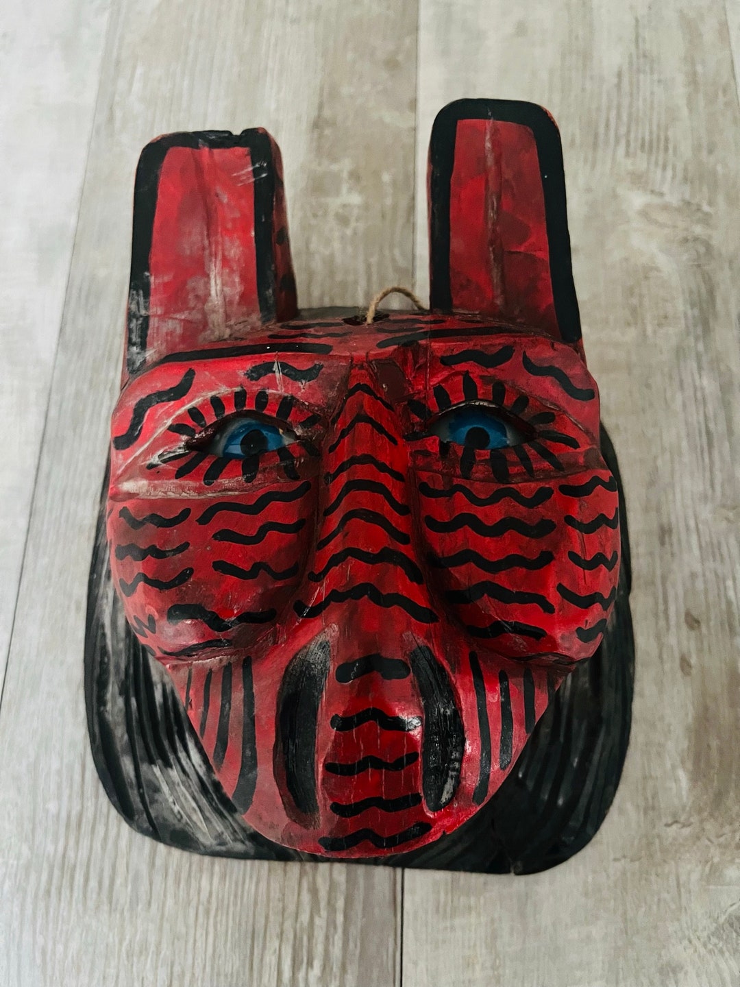 Goofy Red Jaguar Wooden Mask / Guatemalan / Vintage / Mayan Art / Hand ...