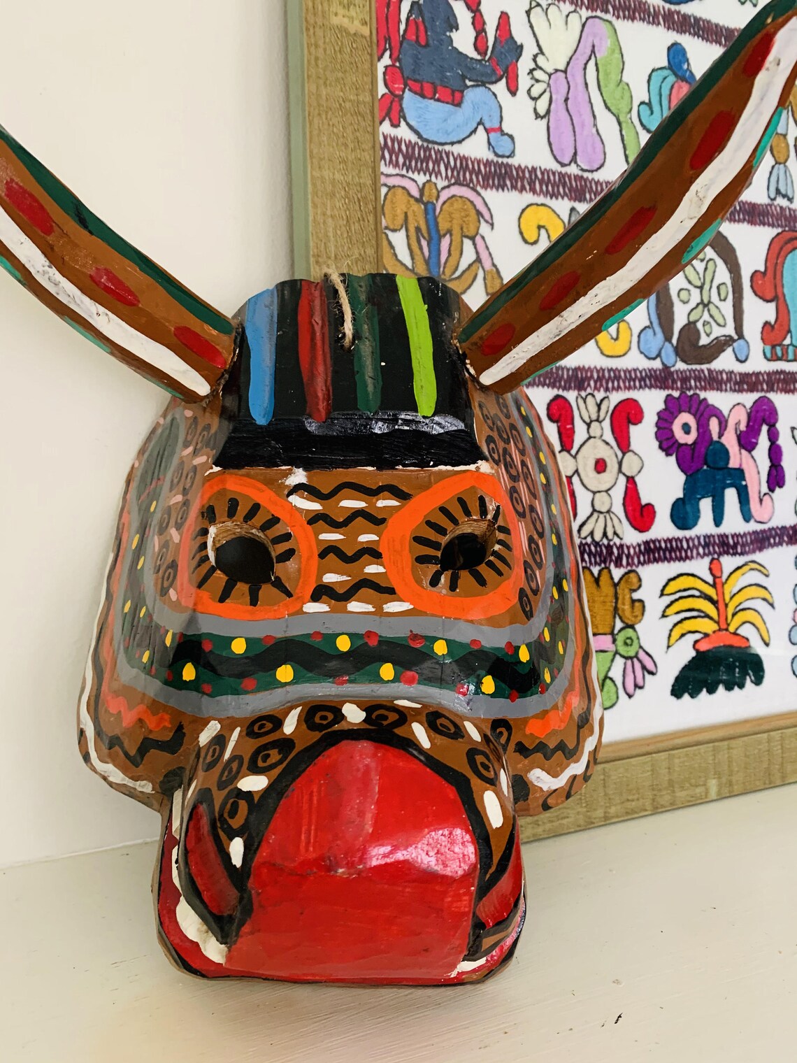 Festive Bull Wooden Mask / Guatemalan / Vintage / Mayan Art / Hand ...