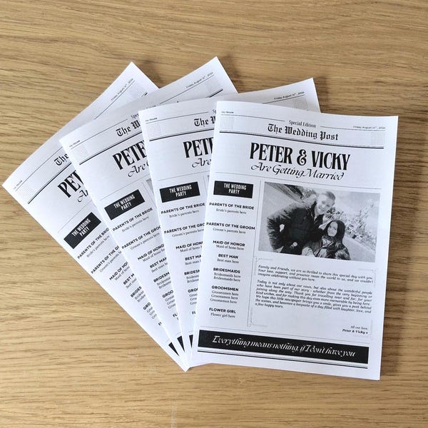 Wedding Newspaper - Etsy UK