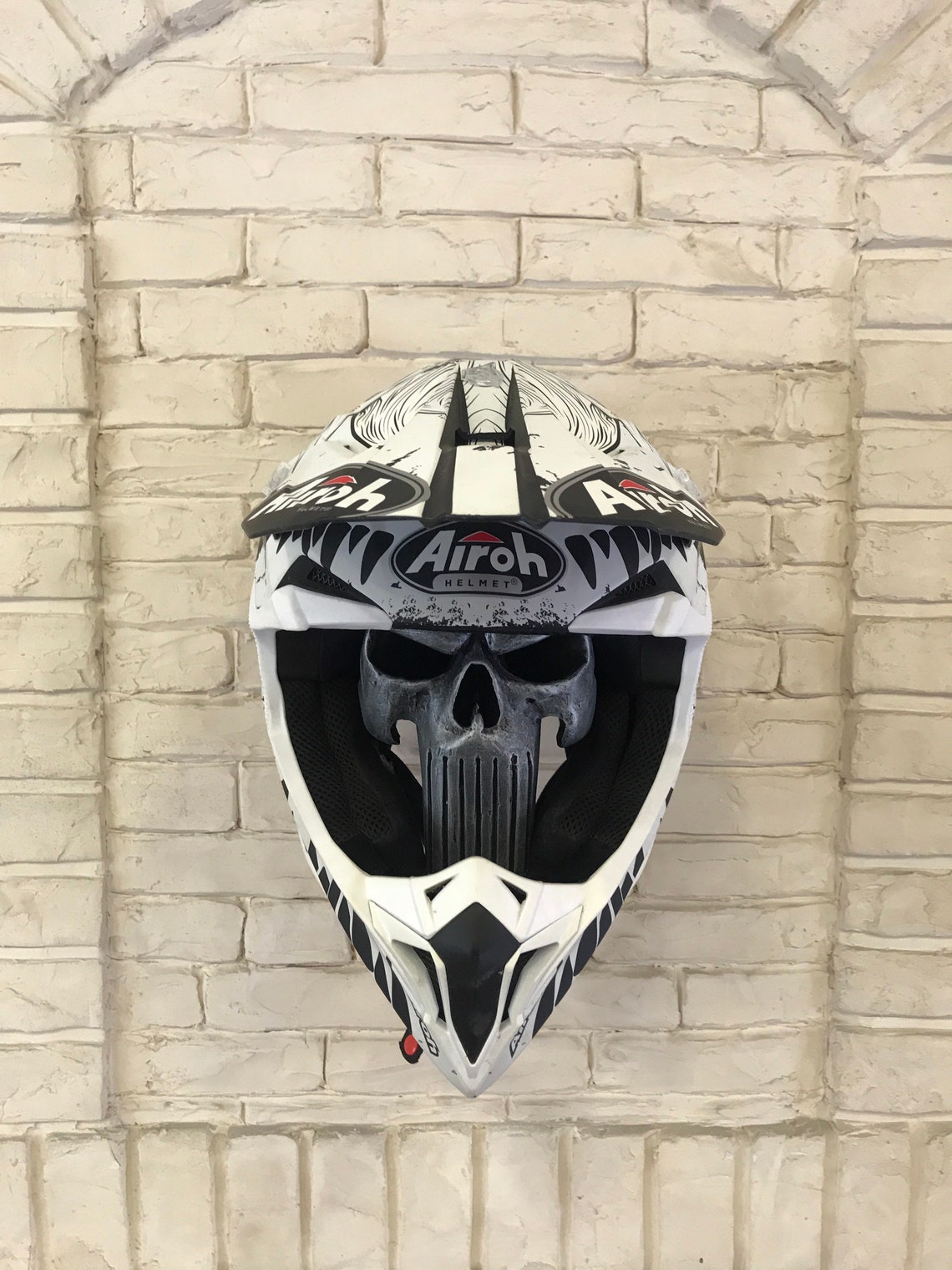 Skull With Long Teeth Motorcycle Helmet Stand Skull Helmet | Etsy