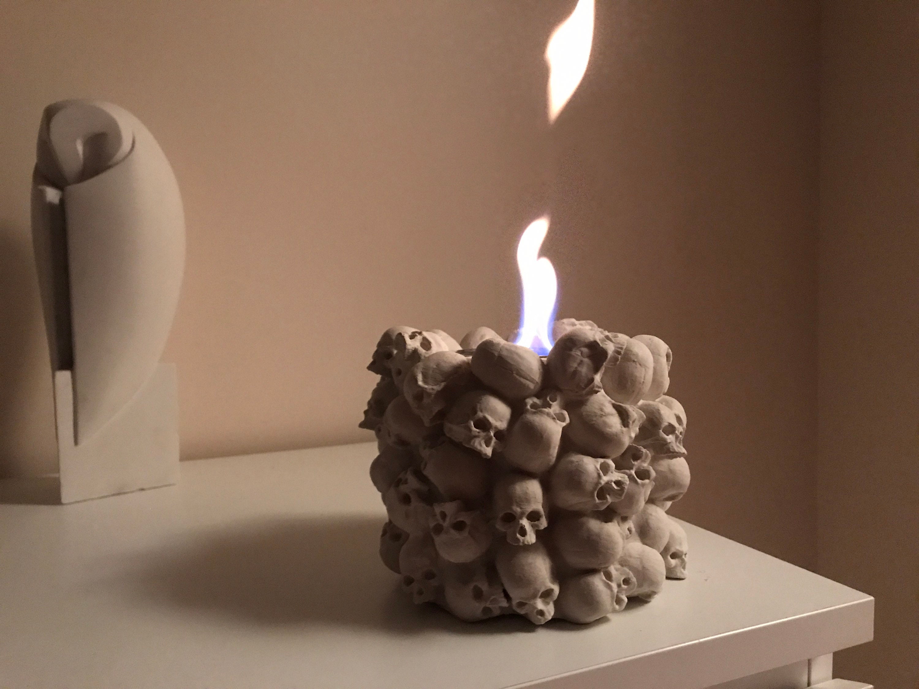Candle Skull Tabletop Fireplace Biofireplace Fireplace - Etsy