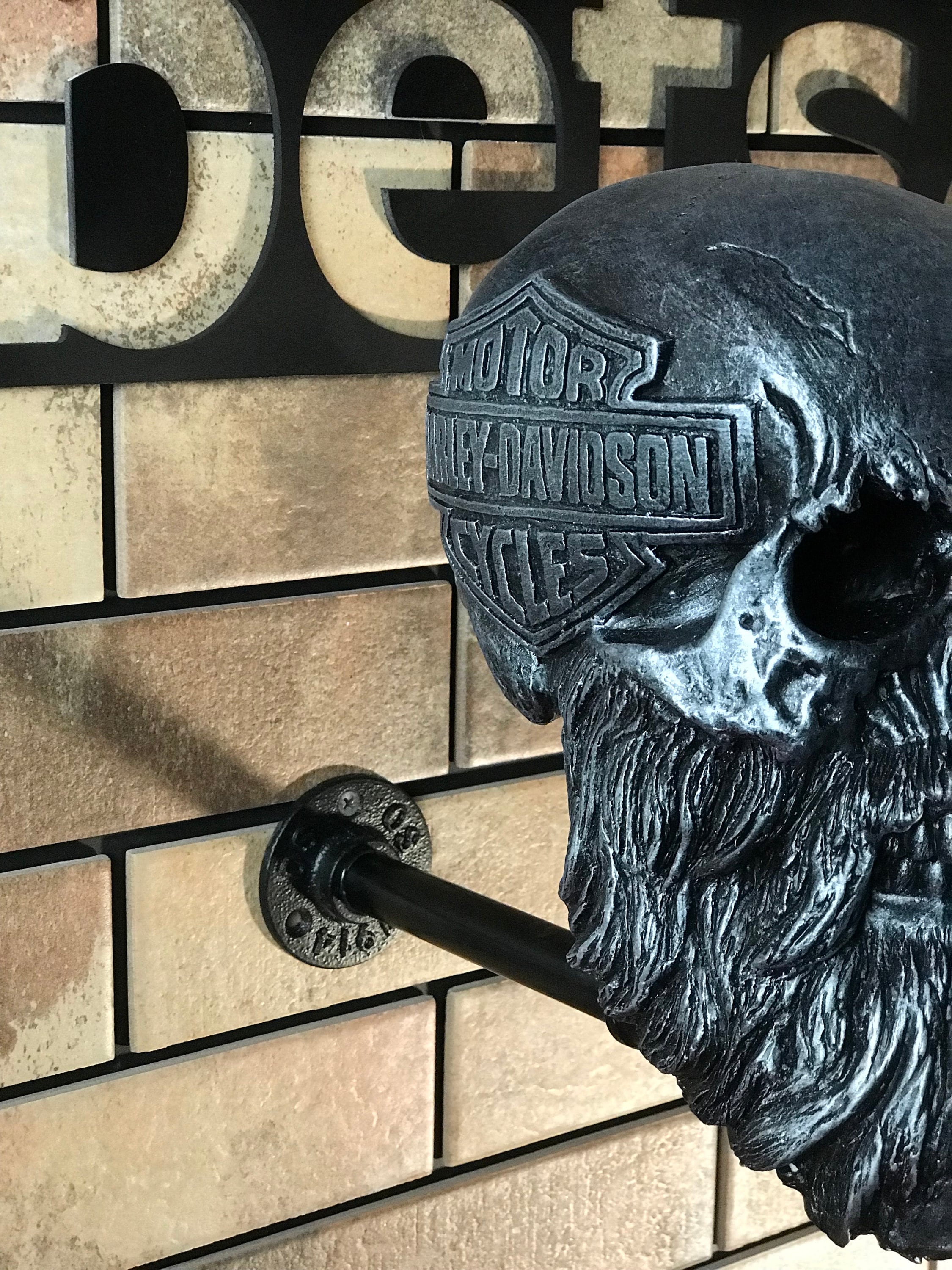 Helmet Holder Skull With Beard, Motorcycle Helmet Hanger, Motorcycle ...