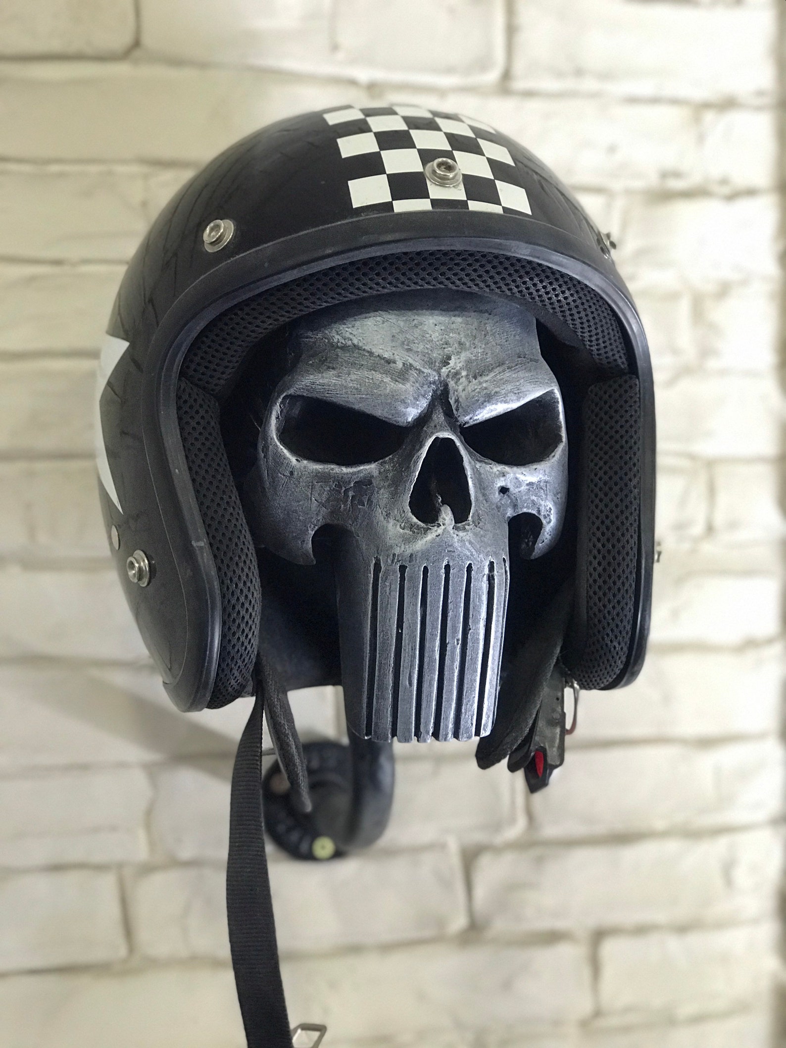 Skull With Long Teeth Motorcycle Helmet Stand Skull Helmet - Etsy
