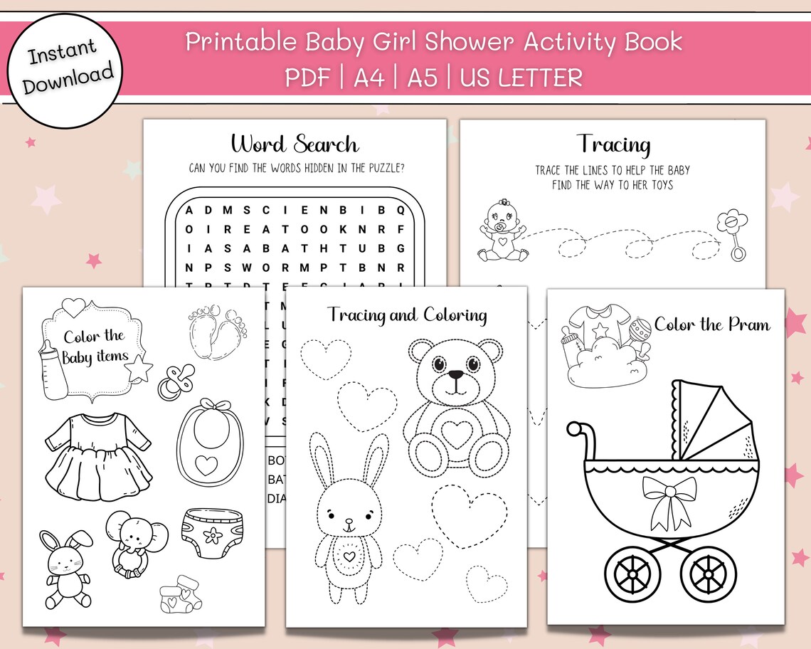 Baby Shower Kids Activity Book Baby Girl Shower Activity - Etsy
