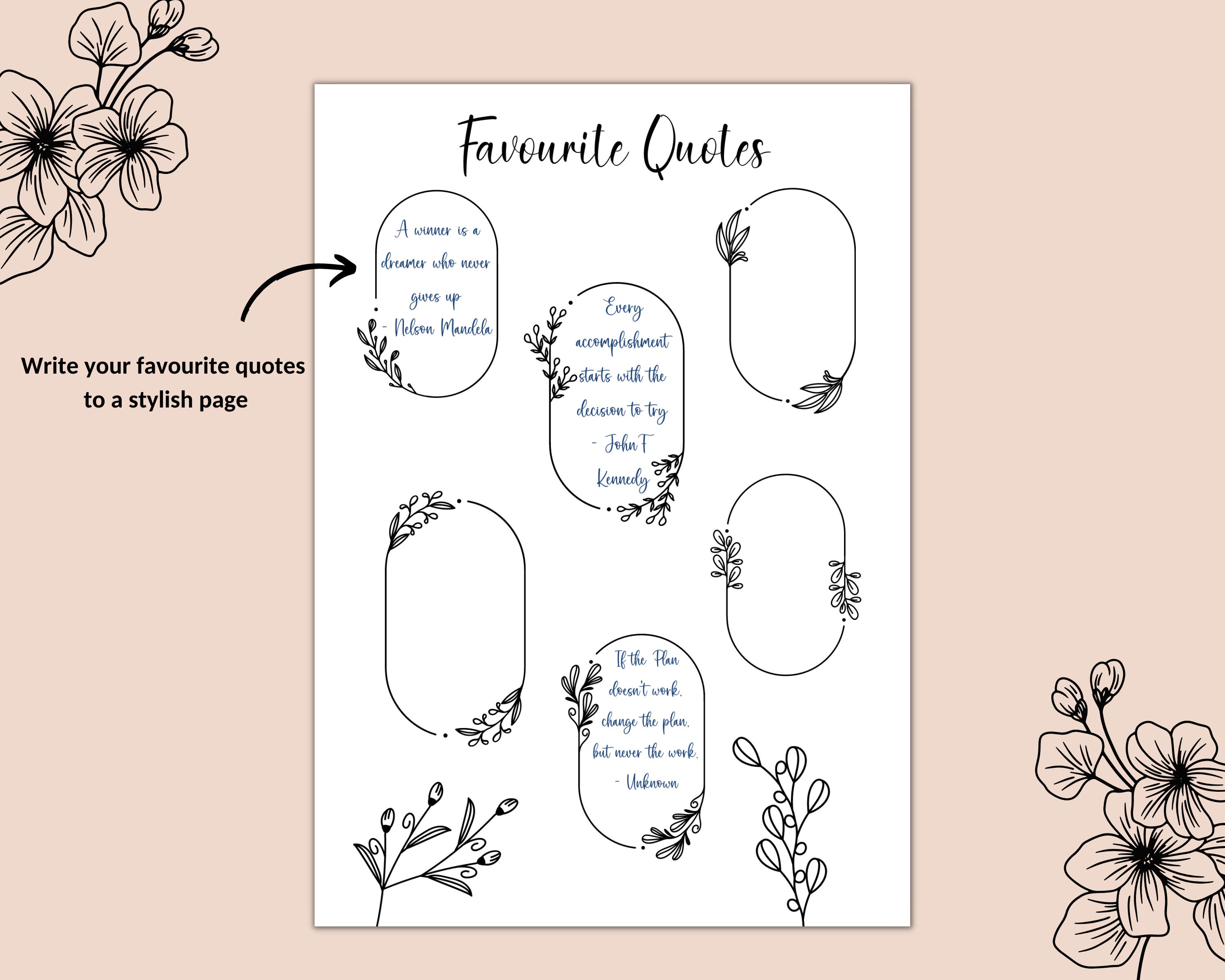 Favourite Quotes Log - Book Lovers - Memorable Quotes - Printable ...