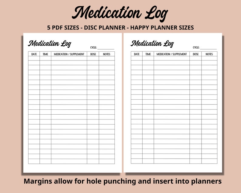 Printable Medication Tracker, Med Log, Medication Reminder Page ...