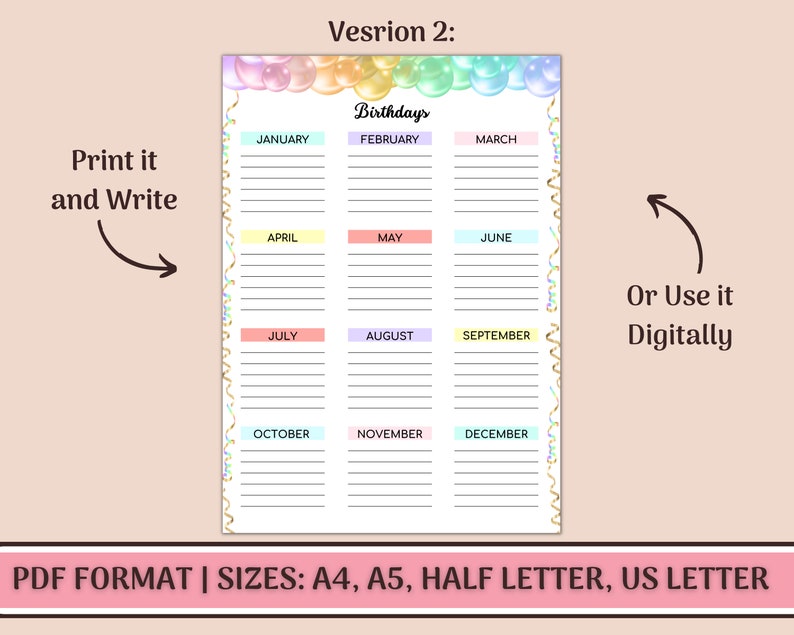 Editable Birthday Tracker Birthday Planner Printable - Etsy