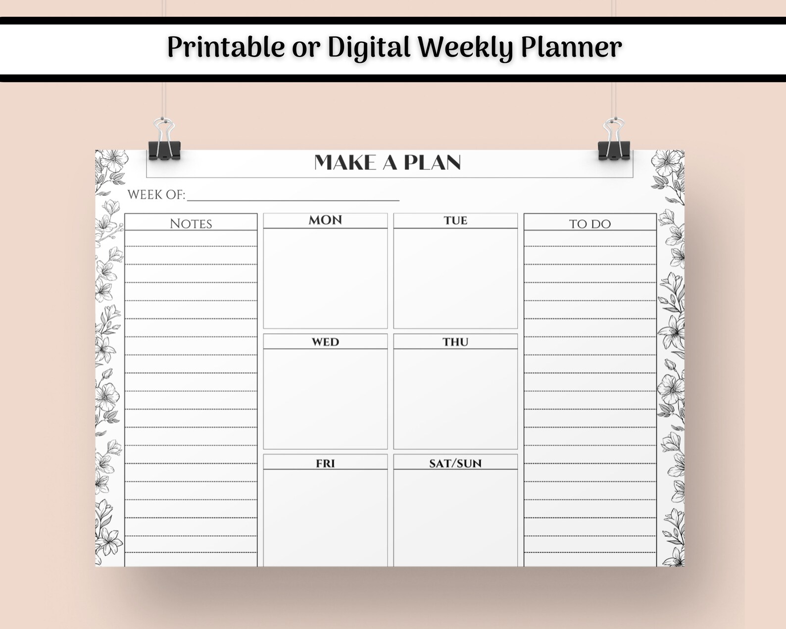 Minimal Weekly Planner, Printable Weekly Planner, Digital Weekly ...