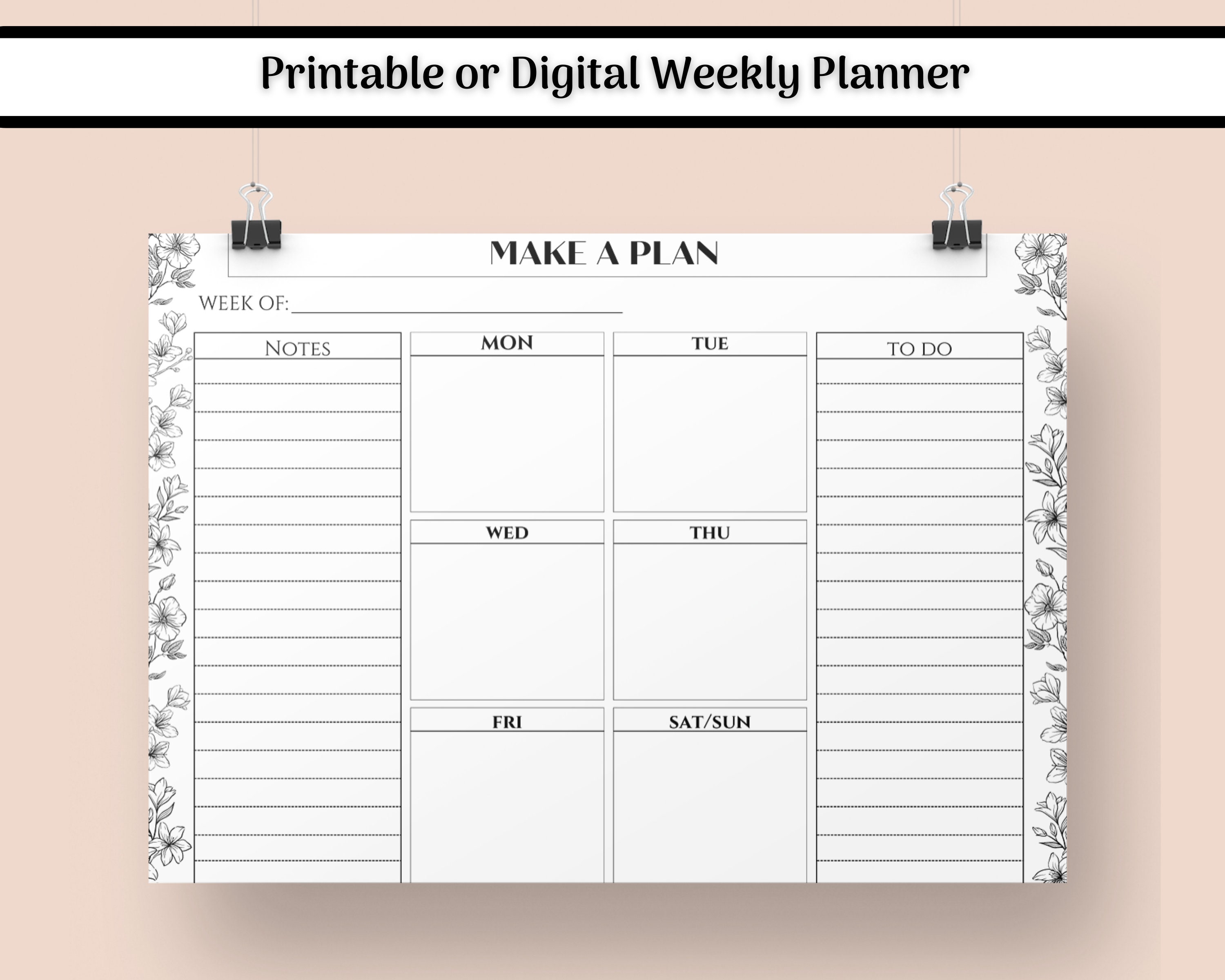 Minimal Weekly Planner, Printable Weekly Planner, Digital Weekly ...