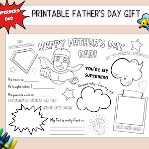 Printable Fathers Day Craft, Coloring Superhero Dad Template, Kids Gift ...