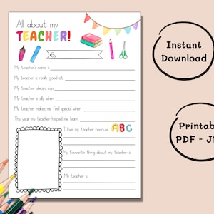 Teacher Appreciation Week Printable, All About My Teacher, Teacher ...