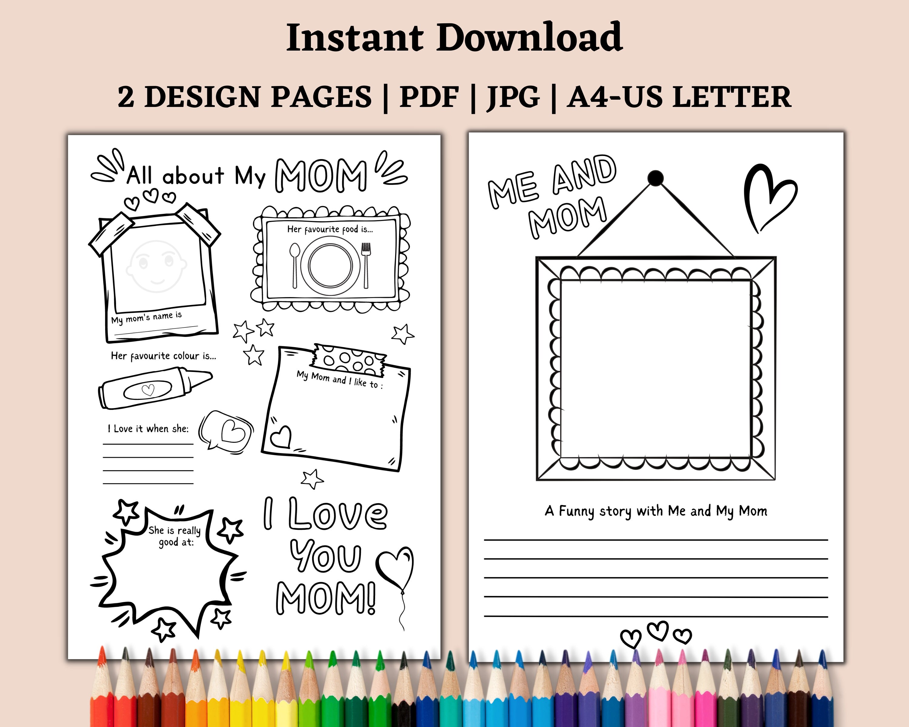 All About My Mom, Printable for Mothers Day, Mothers Day Coloring Page ...