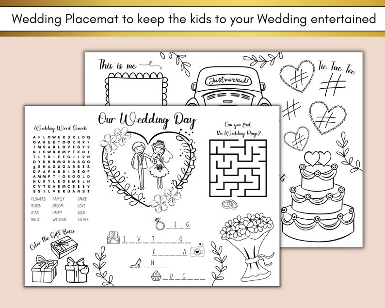 Kids Wedding Activity Coloring Placemat, Wedding Reception Favor ...