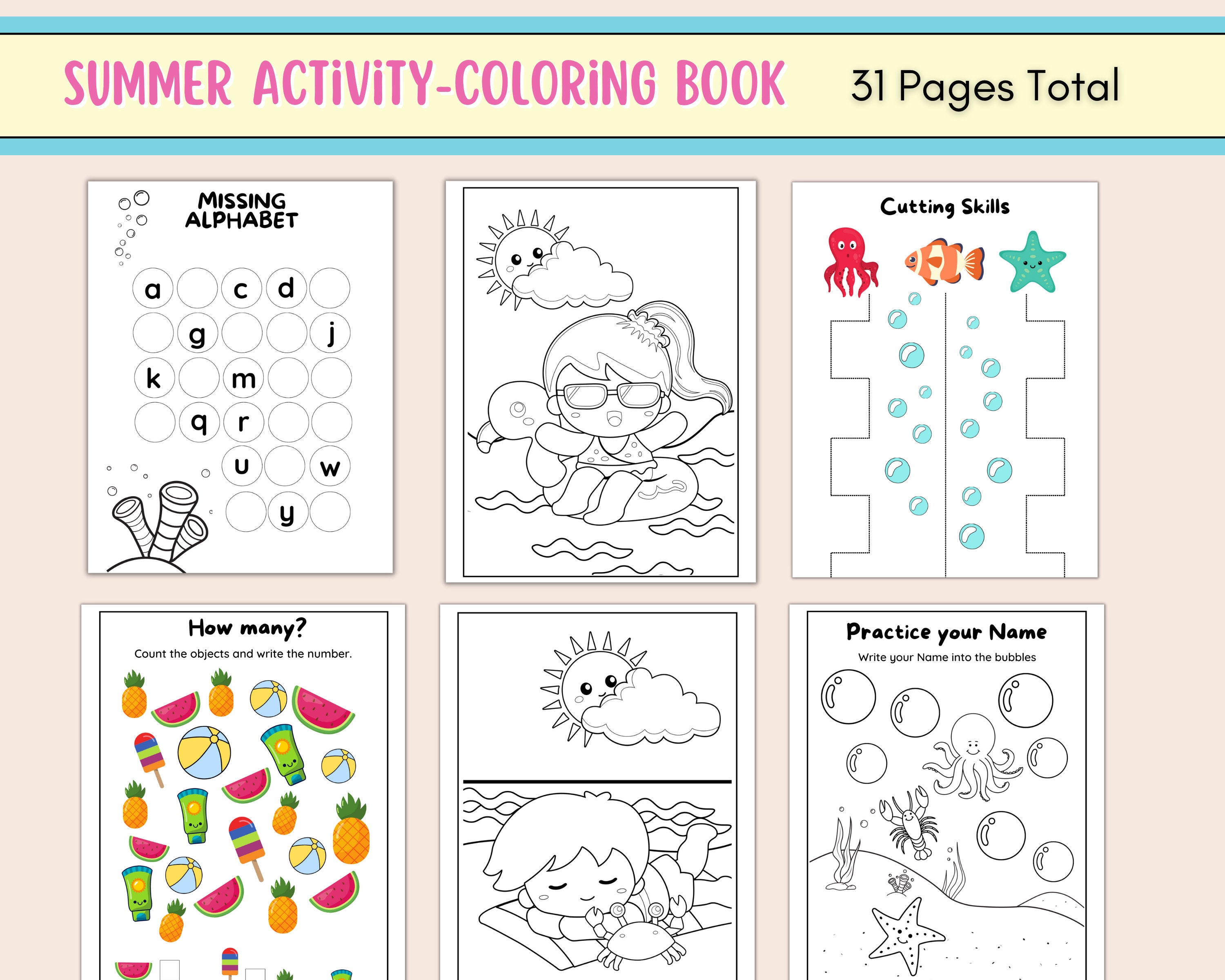 Summer Kids Activities, Summer Activity Book, Summer Activity Printable ...