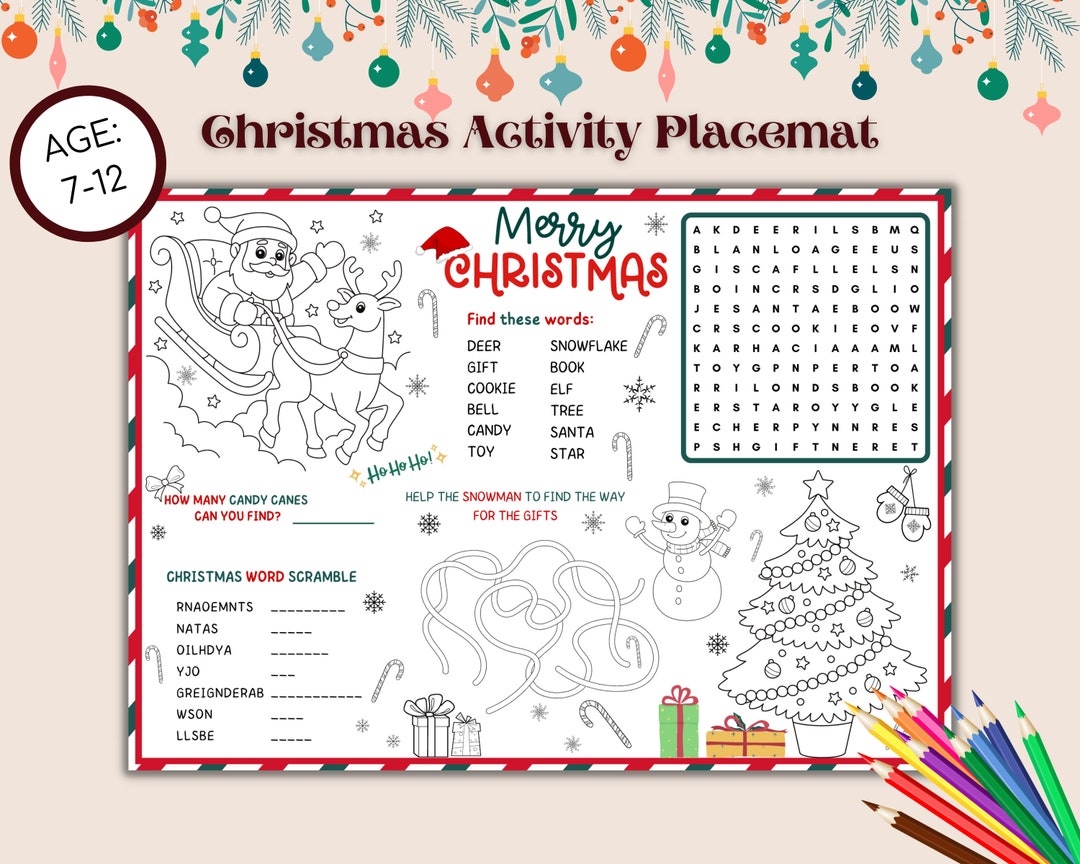 Christmas Activity Placemat | Christmas Coloring Placemat | Coloring ...
