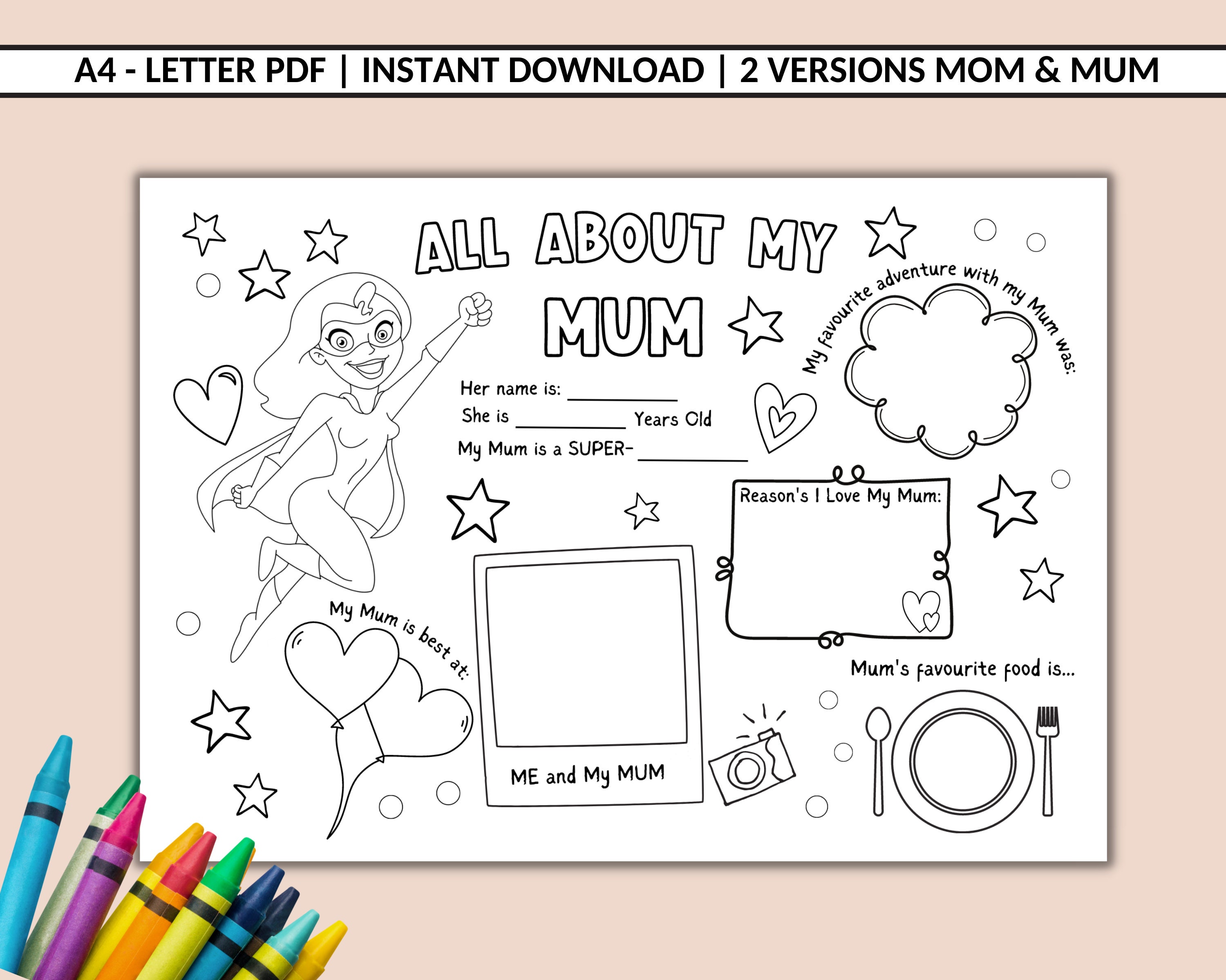 Mother's Day Craft, All About My Mum, Gift for Mom From Kids, Kids ...