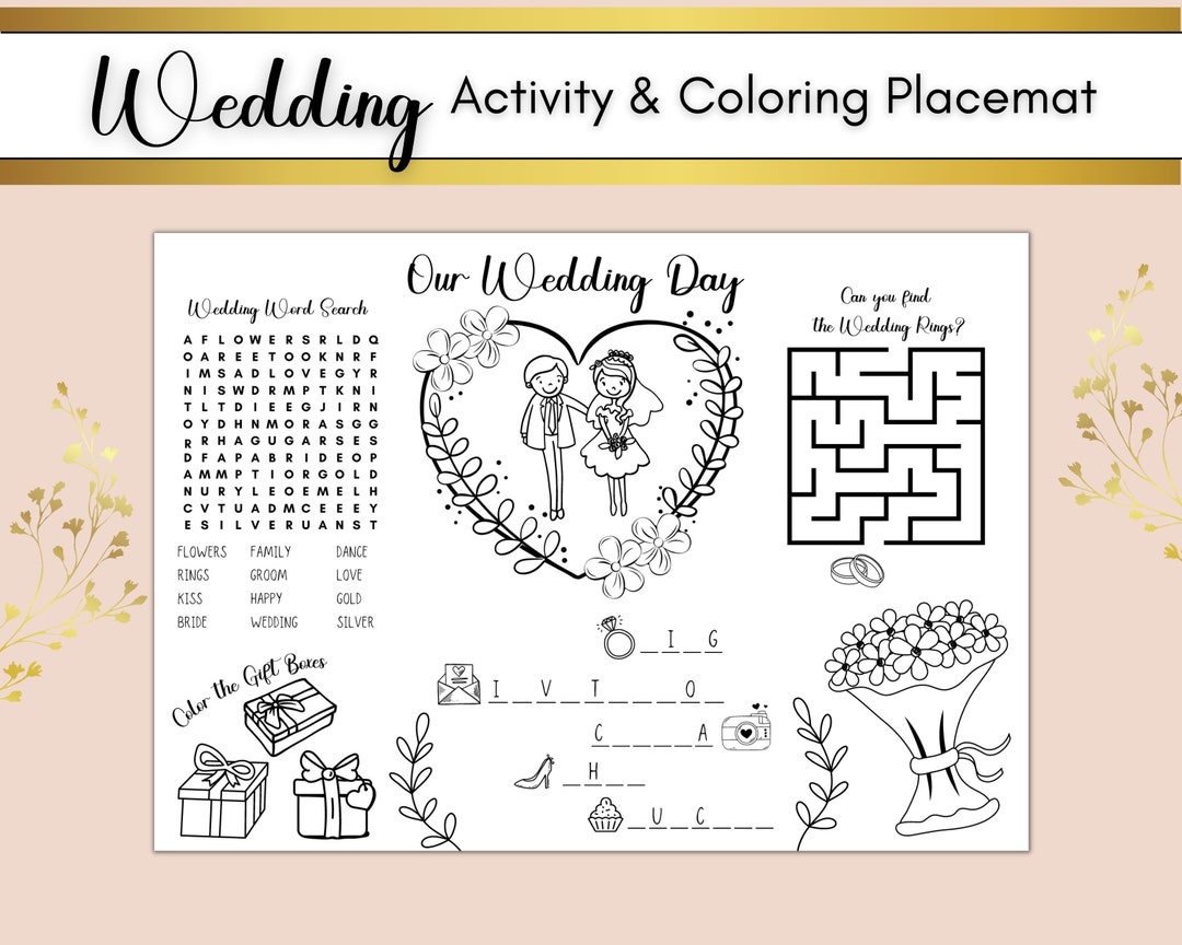 Kids Wedding Activity Coloring Placemat, Wedding Reception Favor ...