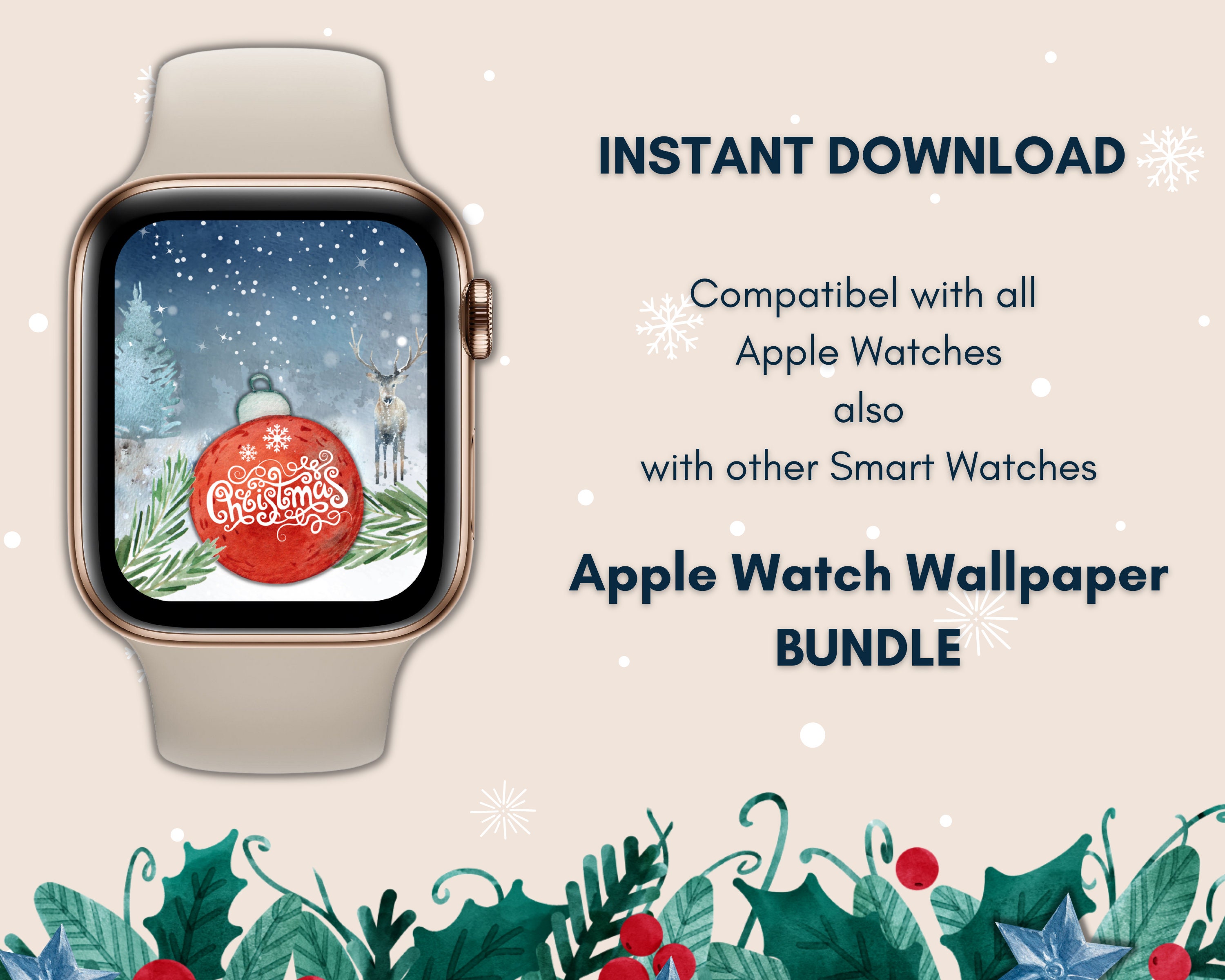 Apple Watch Wallpaper, Winter Wallpaper Bundle, Christmas Wallpaper Set ...