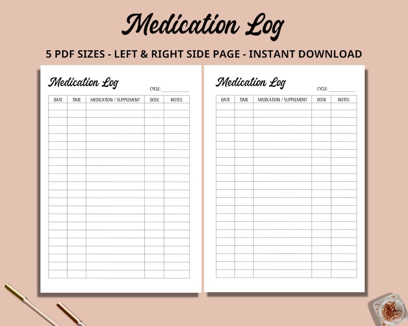 Printable Medication Tracker, Med Log, Medication Reminder Page ...
