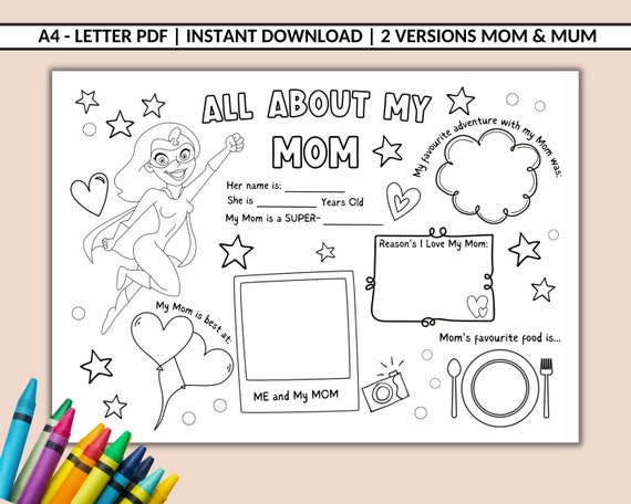 Mother's Day Craft All About My Mum Gift for Mom From | Etsy