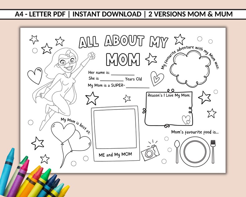 Mother's Day Craft, All About My Mum, Gift for Mom From Kids, Kids ...