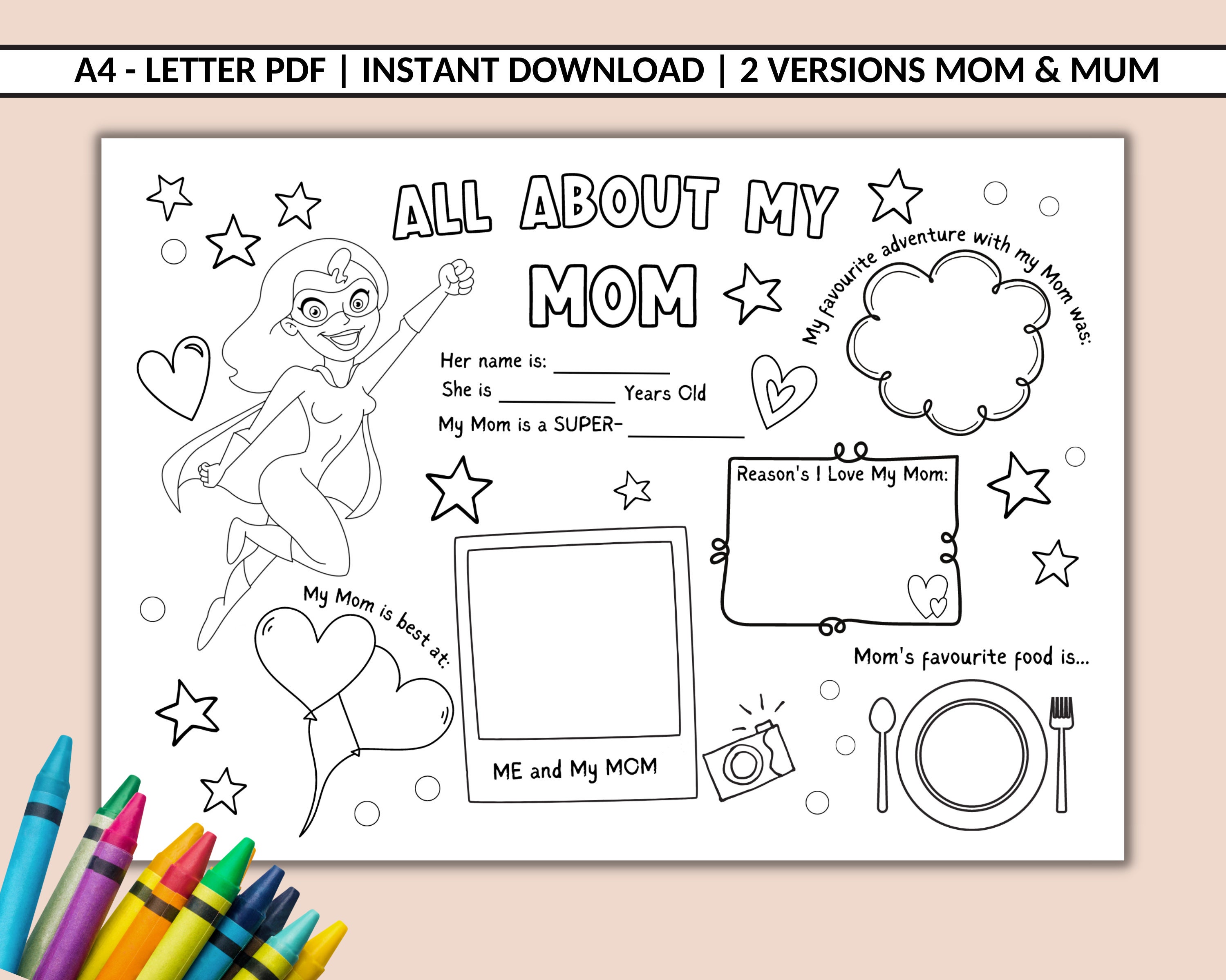 Mother's Day Craft, All About My Mum, Gift for Mom From Kids, Kids ...