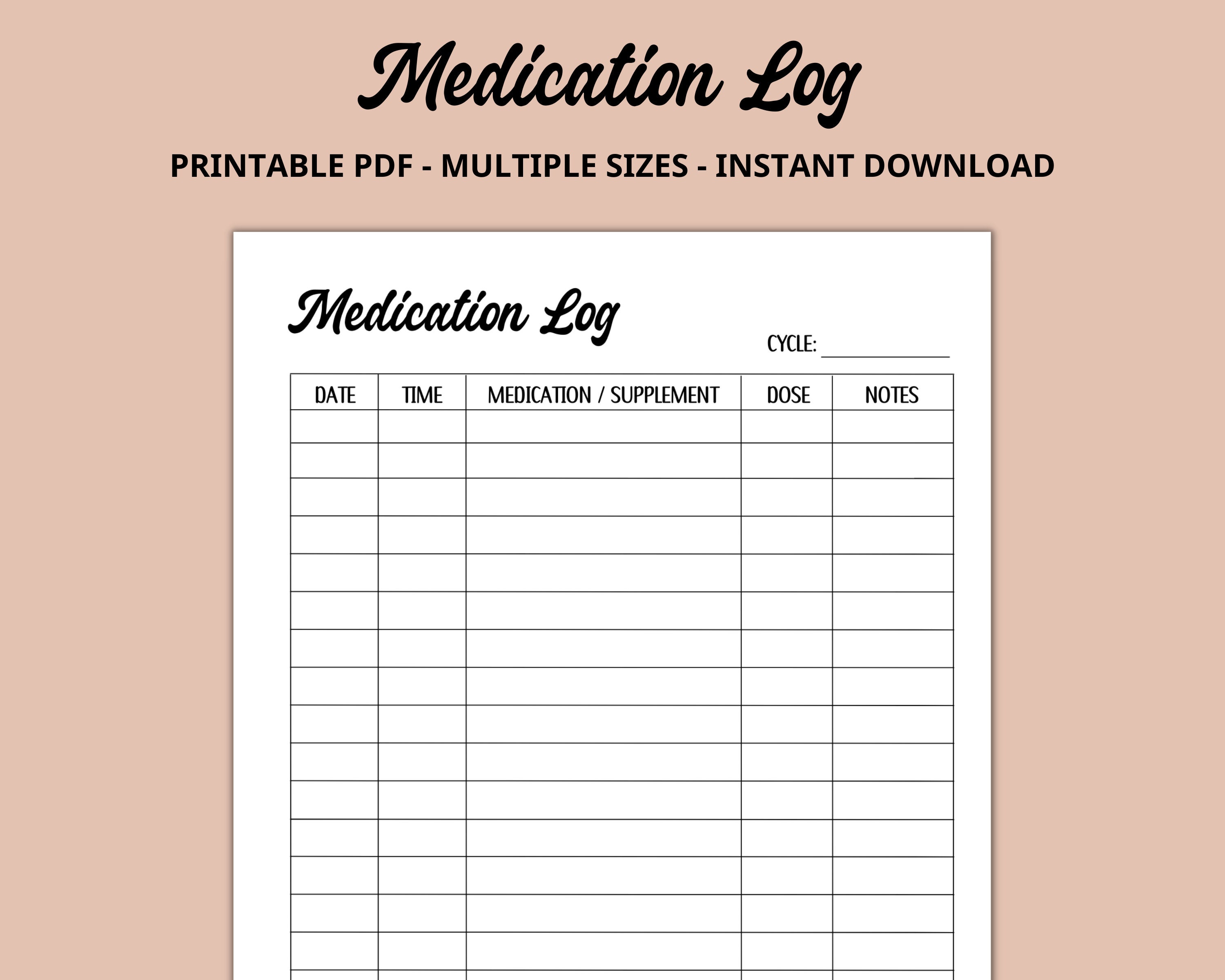 Printable Medication Tracker, Med Log, Medication Reminder Page ...