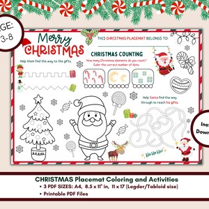 Kid's Christmas Activity Sheet, Christmas Activity-coloring Placemat ...