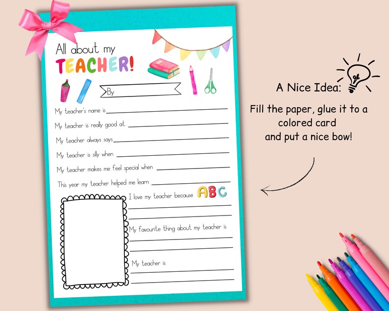 Teacher Appreciation Week Printable, All About My Teacher, Teacher ...