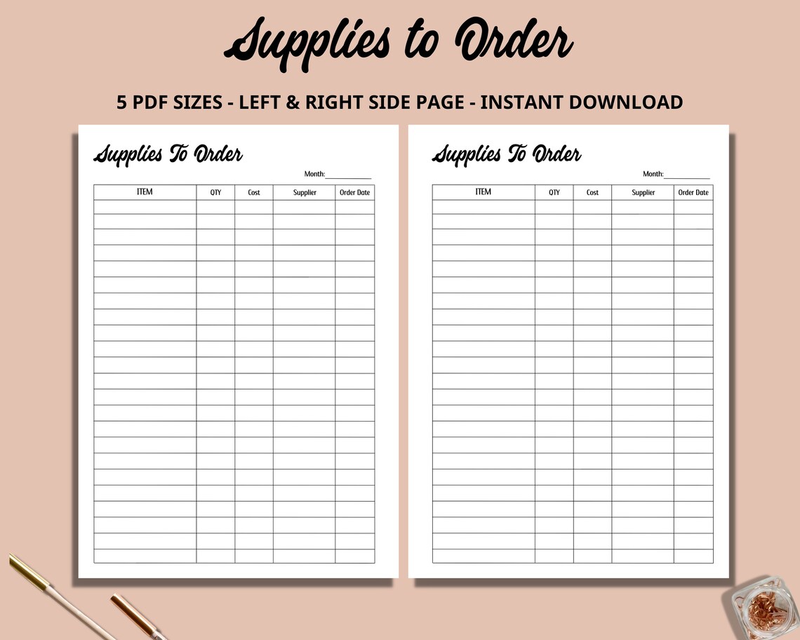 Supplies Tracking,small Buisness Planner, Printable Craft Buisness ...