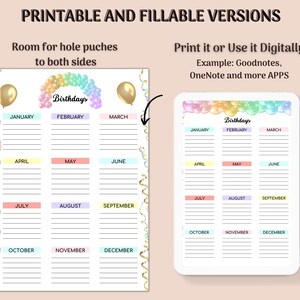 Editable Birthday Tracker | Birthday Planner | Printable Birthday List ...