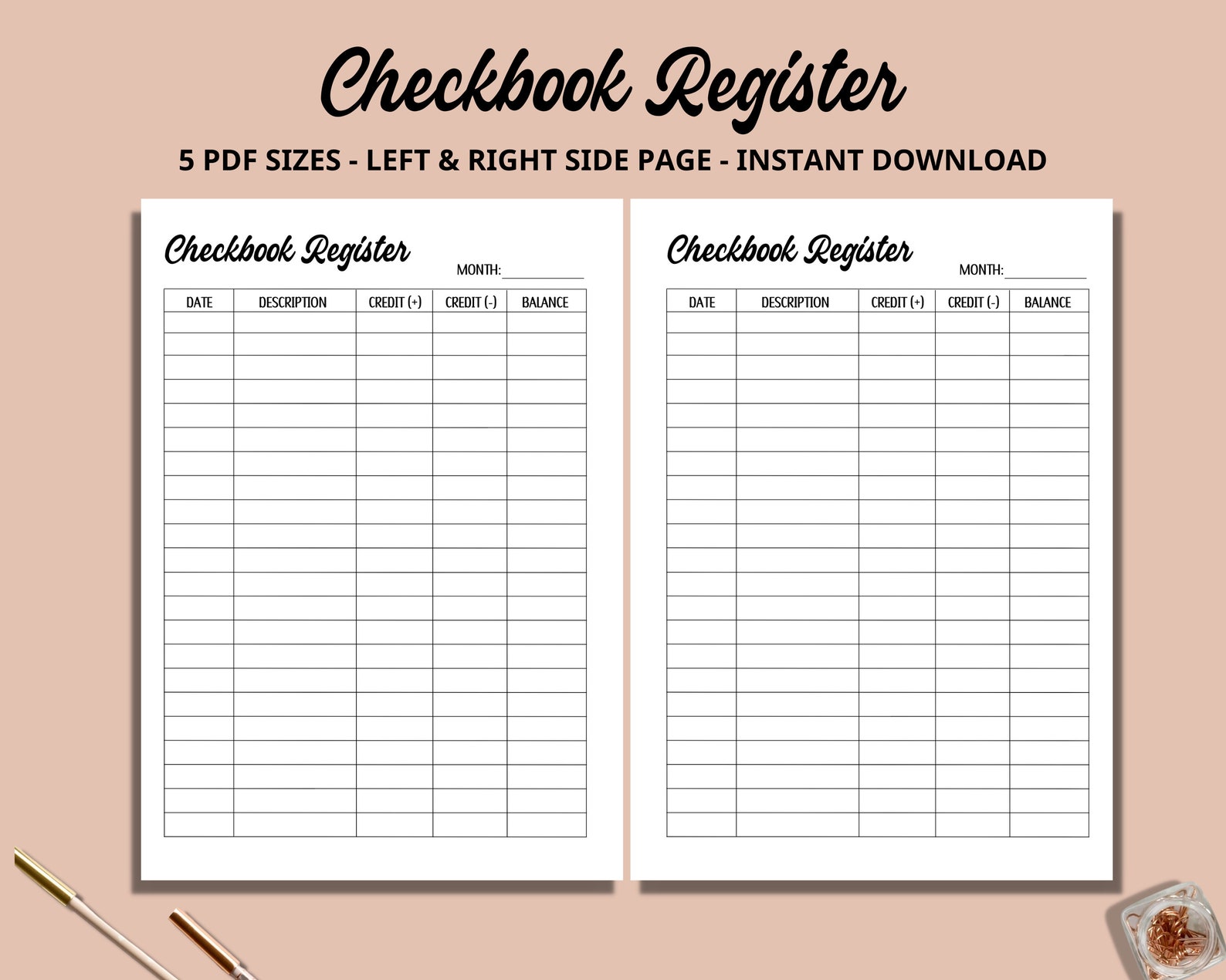 Checkbook Register Pages, Printable Checkbook Register, Planner Inserts ...