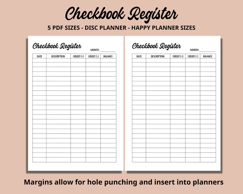 Checkbook Register Pages, Printable Checkbook Register, Planner Inserts ...