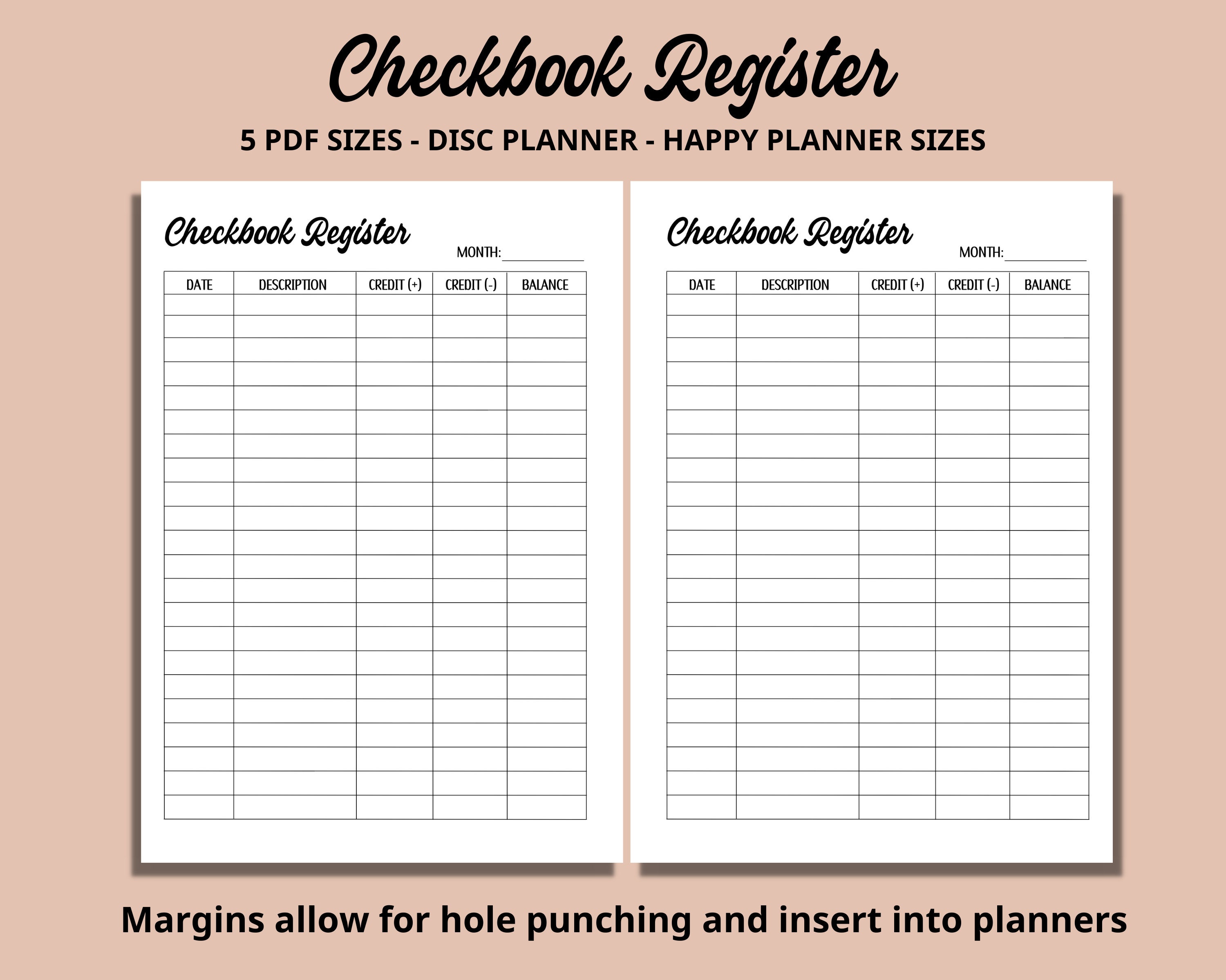 Checkbook Register Pages, Printable Checkbook Register, Planner Inserts ...